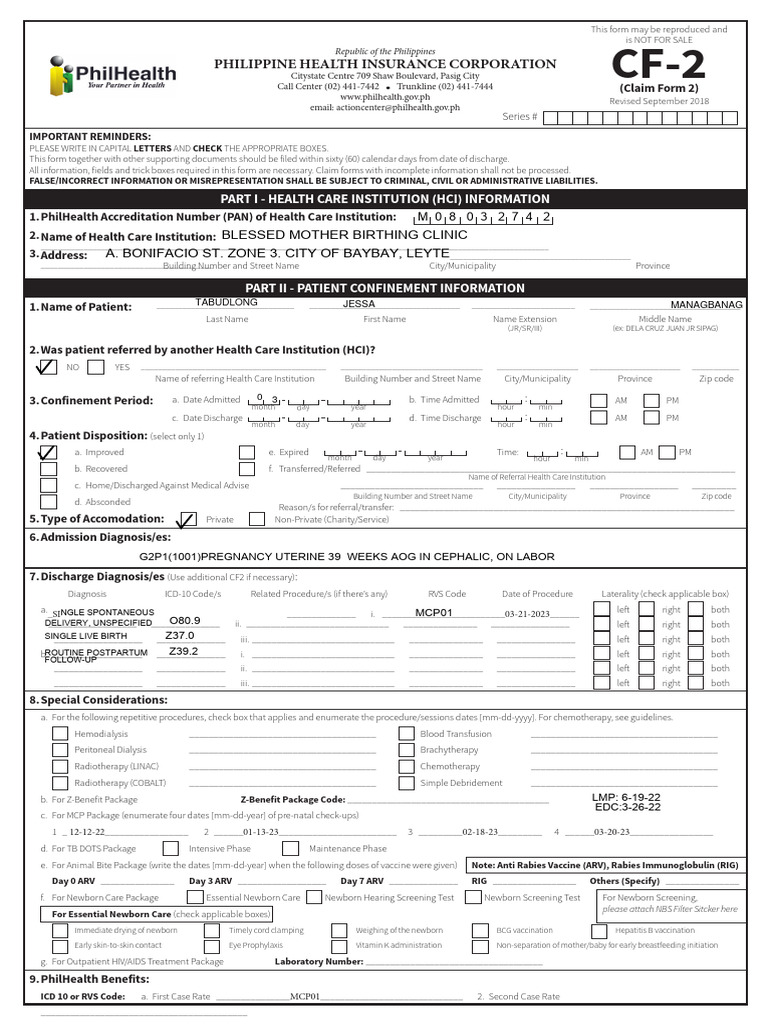 PhilHealth Claim Form CF-2 Guide | PDF | Public Services | Health Care