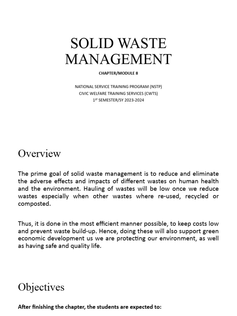 Solid Waste Management Overview | PDF | Waste | Waste Management