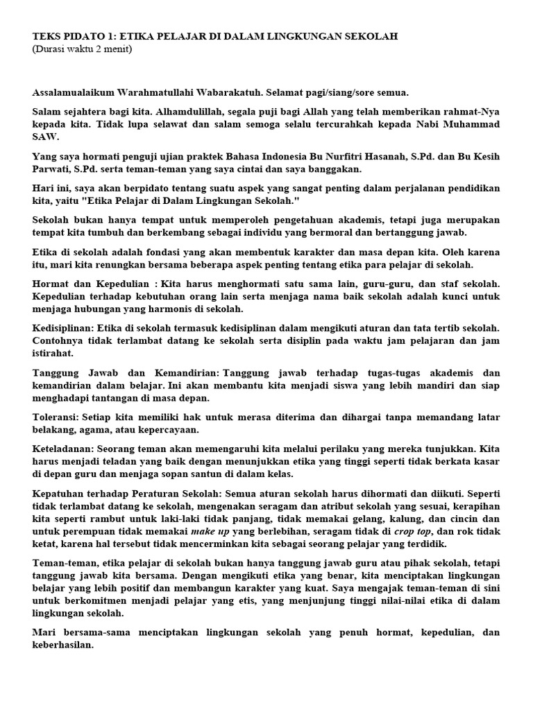Teks Pidato Uprak Bahasa Indonesia Revisi | PDF