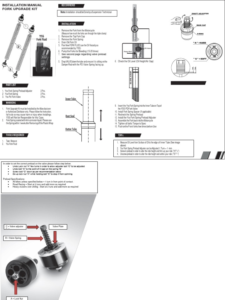 Fork Up-Grade Kit Instructions | PDF | Screw | Valve