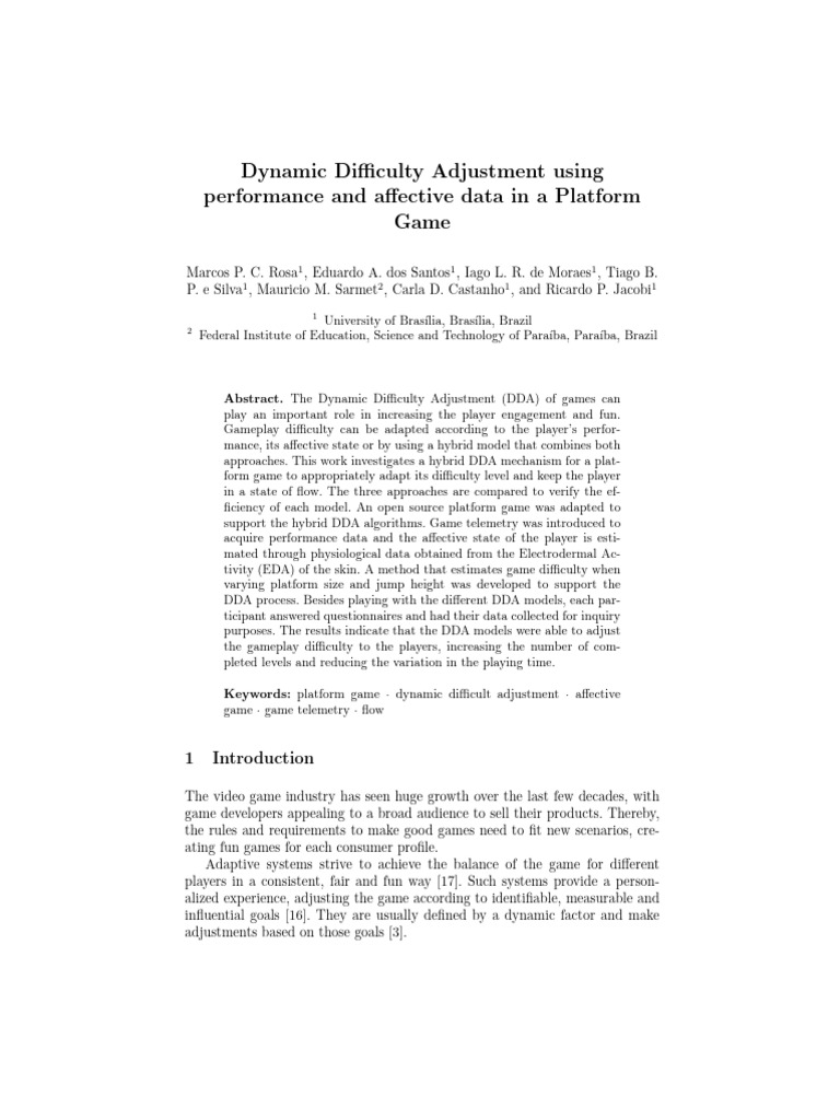 Dynamic Difficulty Adjustment Using Perf | PDF | P Value Dynamic Difficulty Adjustment Using Perf | PDF | P Value