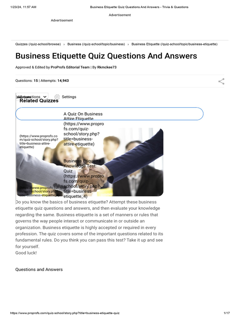 Business Etiquette Quiz & Answers | PDF