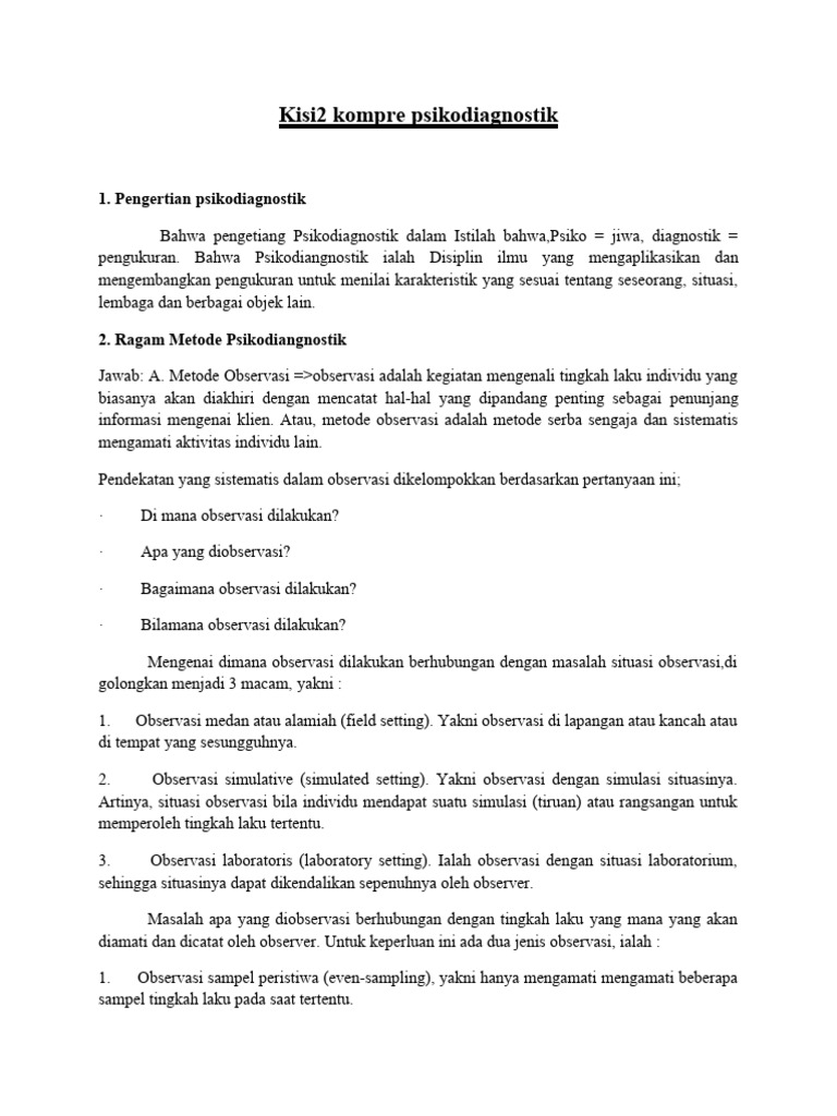 Kisi2 Kompre Psikodiagnostik 1 | PDF