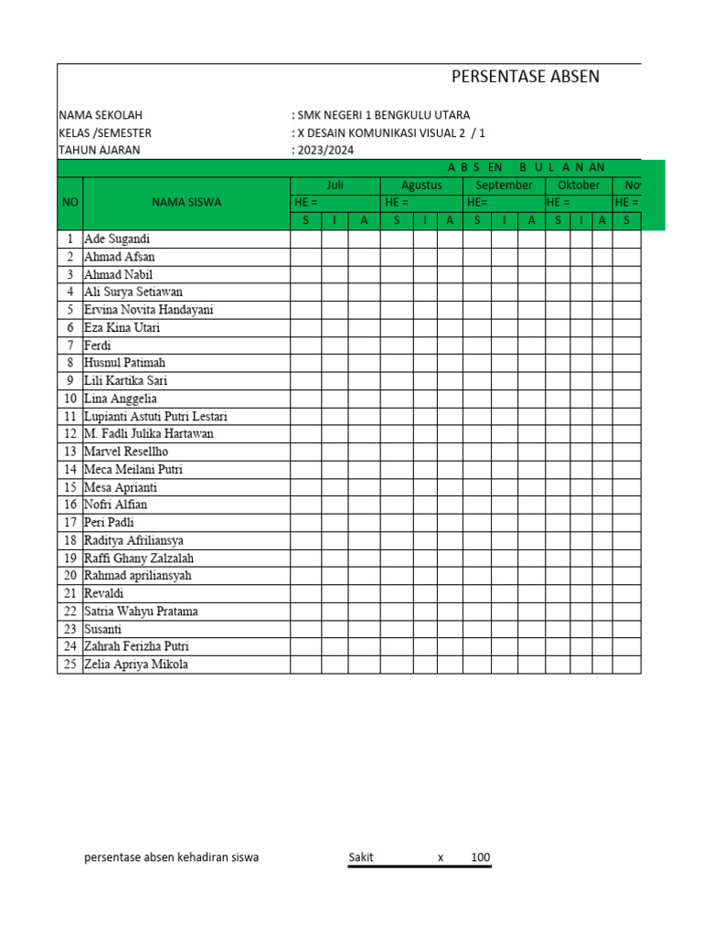 Absen & Daftar Nilai 2024 | PDF