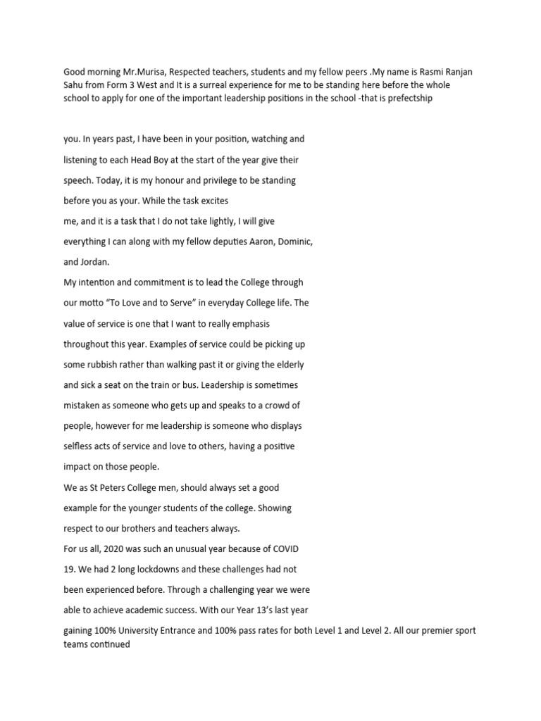 Prefect 2022 Speech | PDF