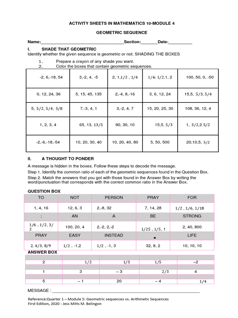 Activity Sheets Module 4 | PDF | Mathematics