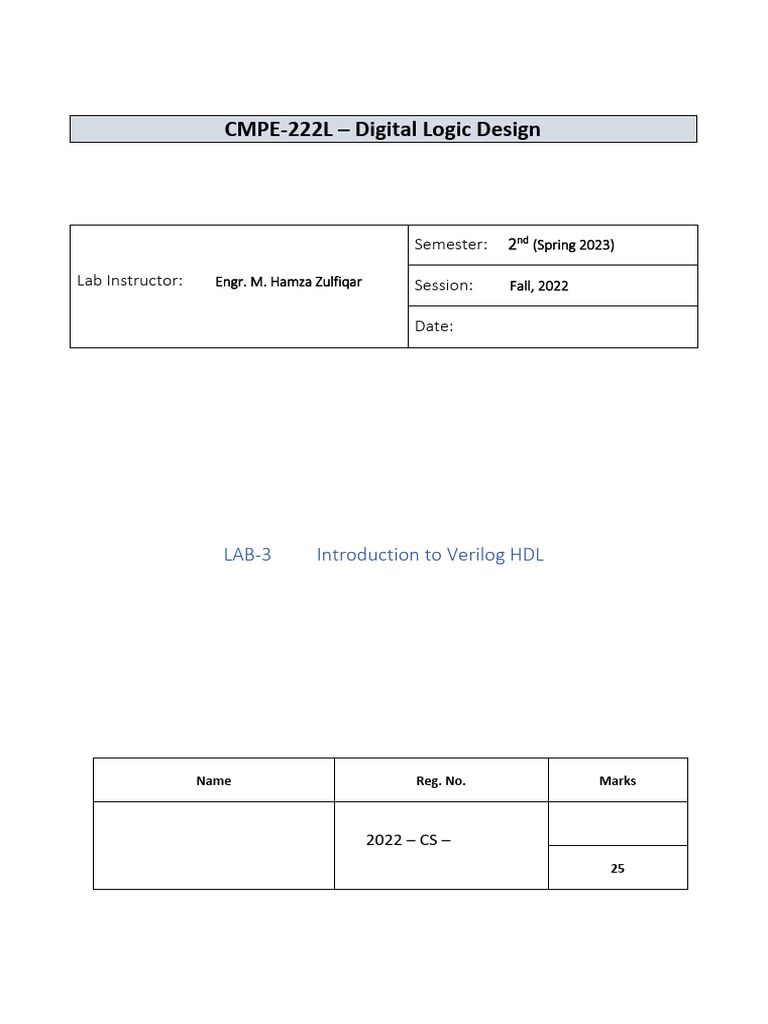 LAB-3 Introduction To Verilog HDL | PDF LAB-3 Introduction To Verilog HDL | PDF