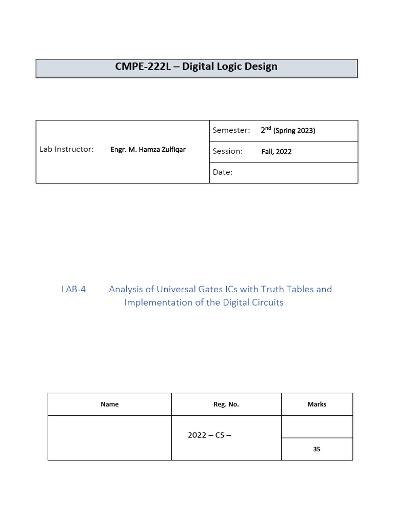 LAB-4 Analysis of Universal Gates ICs With Truth Tables and ...