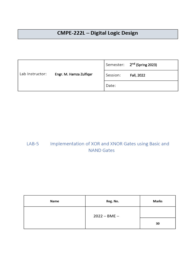 LAB-5 Implementation of XOR and XNOR Gates Using Basic and NAND Gates ...