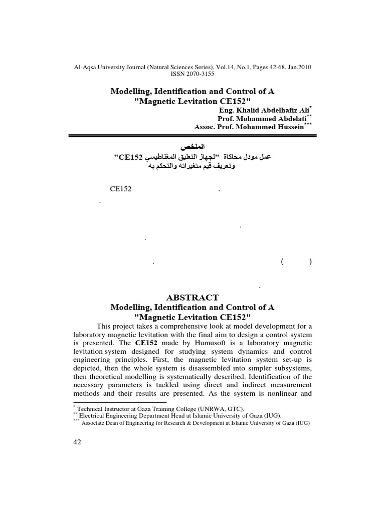 Modelling, Identification and Control of A "Magnetic Levitation CE152" | PDF | Control Theory ...