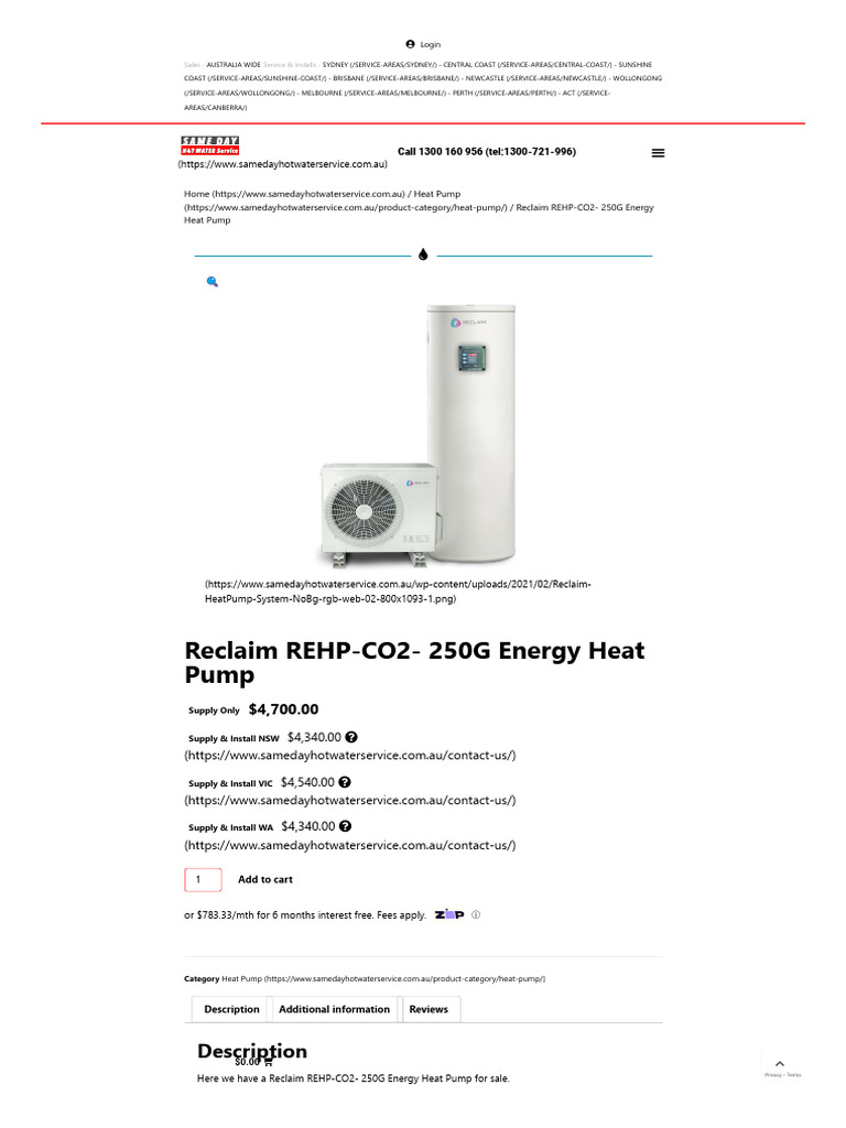 3 Reclaim REHP-CO2 - 250G Energy Heat Pump - Same Day Hot Water Service ...