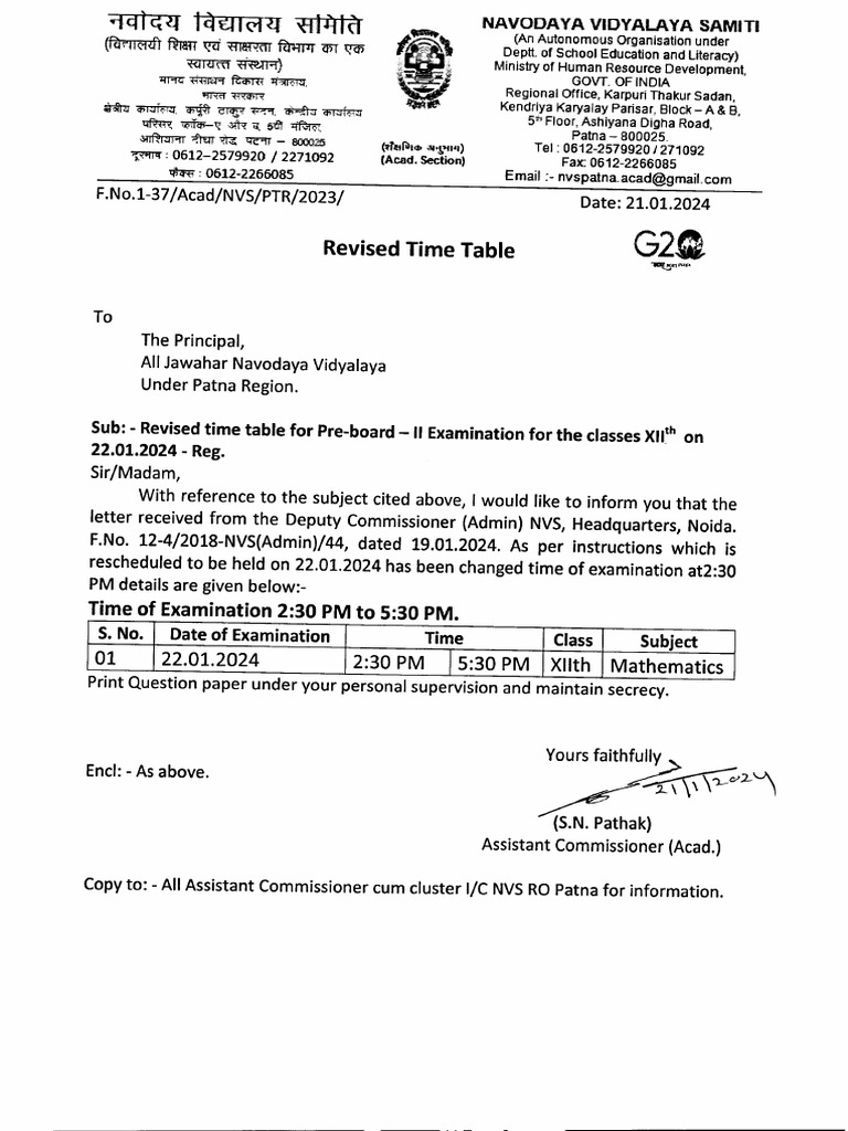 Reschedule Examination Time On 22 January 24 | PDF