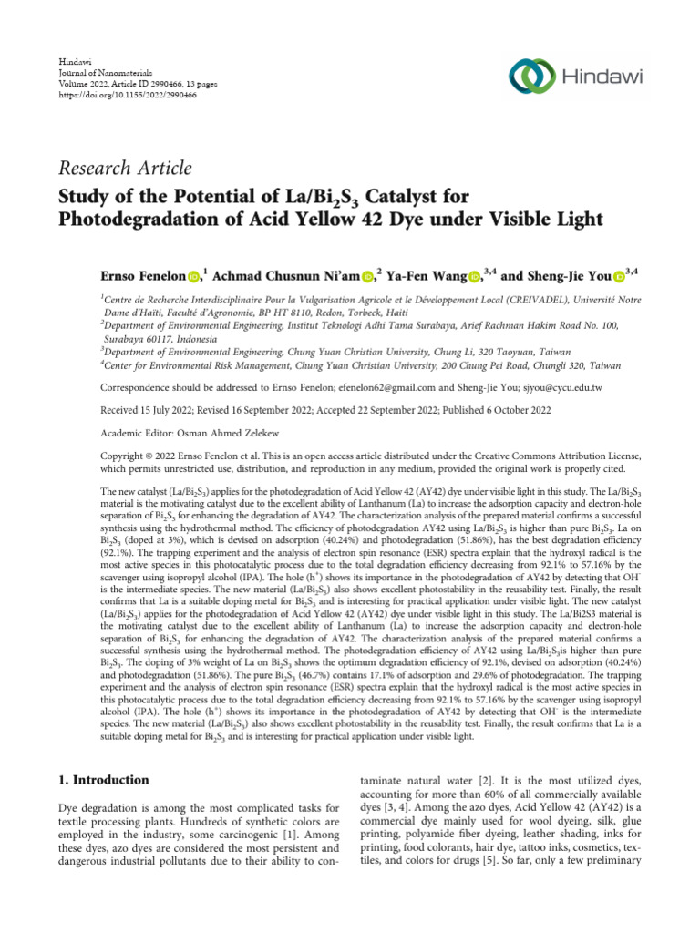 Study of The Potential of LaBi2S3 Catalyst For Photodegradation of Acid ...