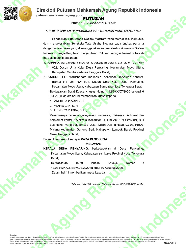 Putusan 38 G 2020 Ptun - MTR 20240112101013 | PDF