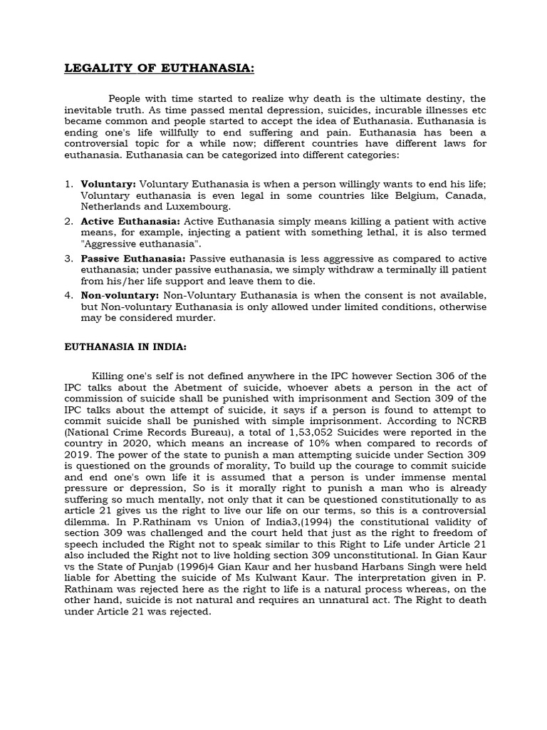 Legality of Euthanasia | PDF