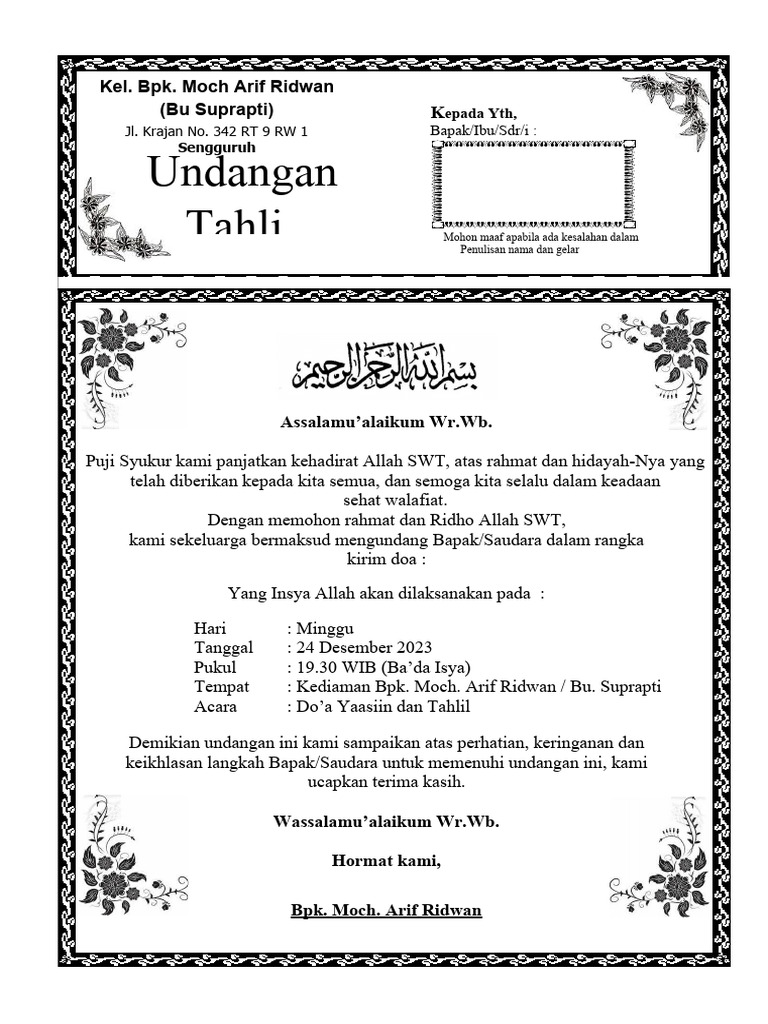 01 Contoh Undangan 7 Hari Format Doc - by Massiswo | PDF