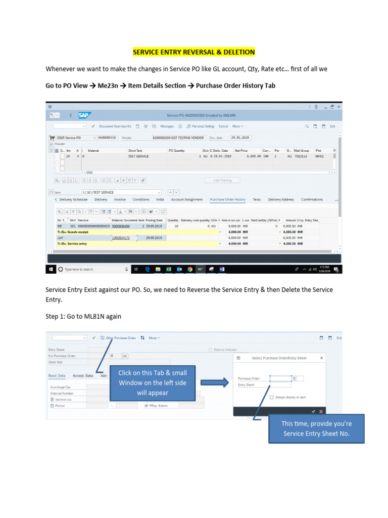 Service Entry Reversal | PDF
