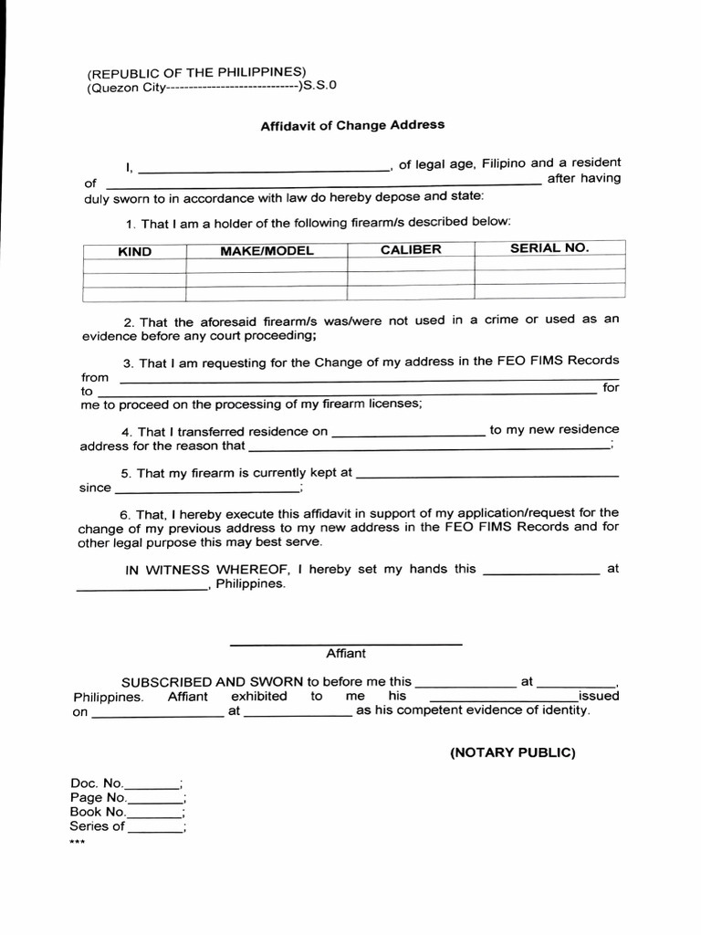 Firearm Address Change Affidavit Form | PDF