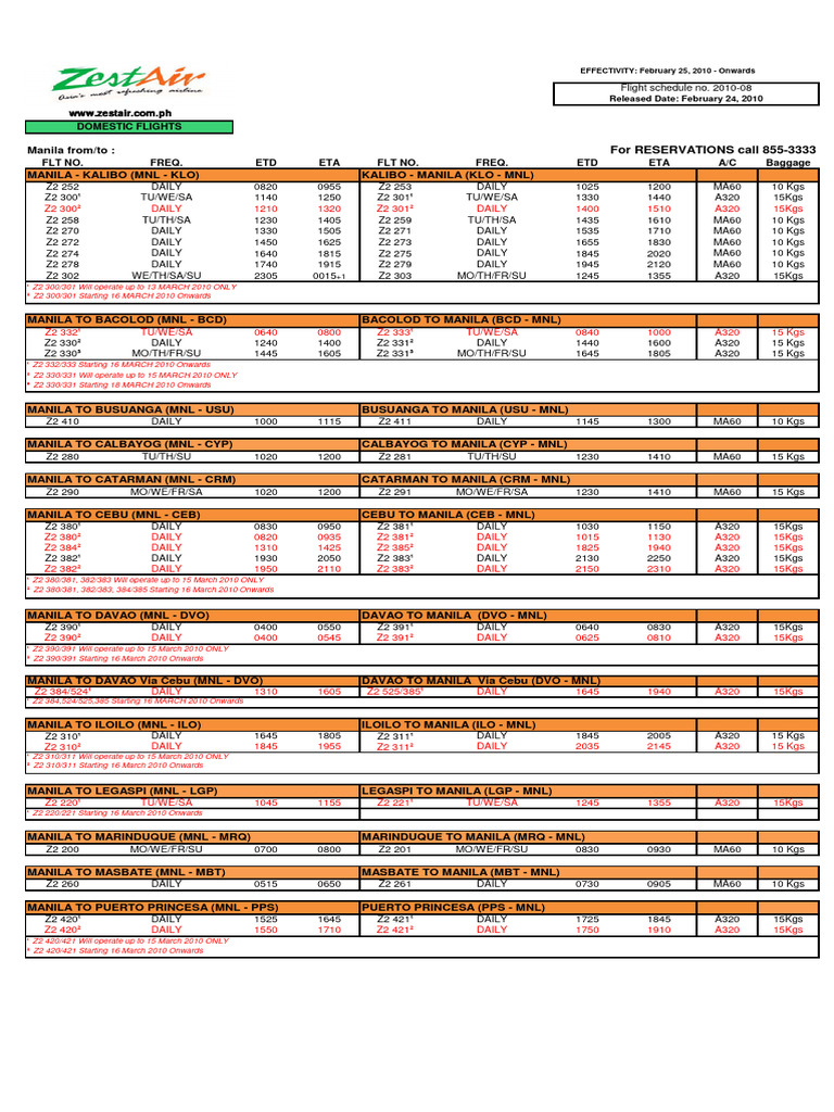 Zest Air Flight - Schedule | PDF