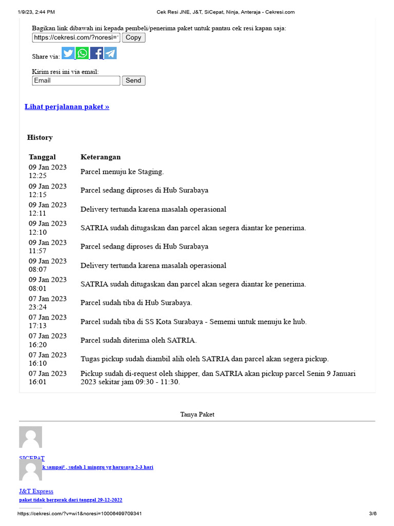 Cek Resi JNE, J&T, SiCepat, Ninja, Anteraja | PDF