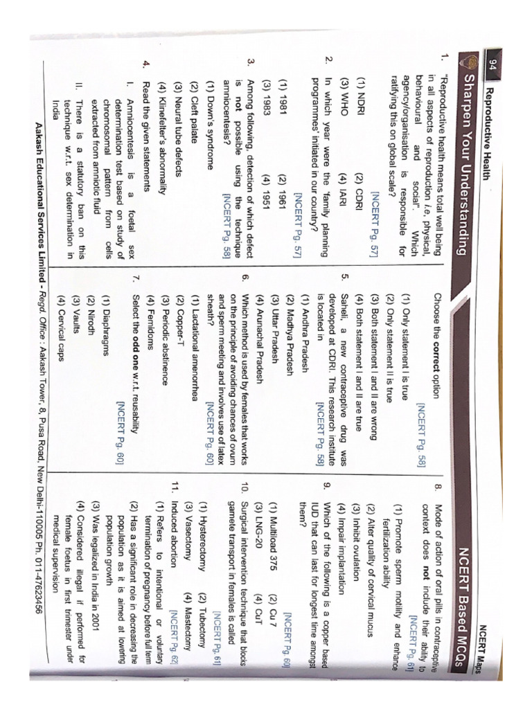Ncert Mind Map - Reproductive Health | PDF