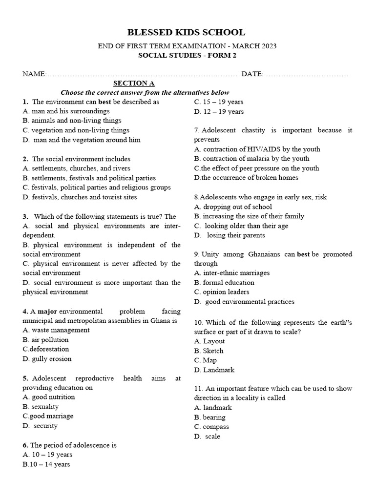 Social Studies Form 2 March | PDF | Ghana | Superstitions