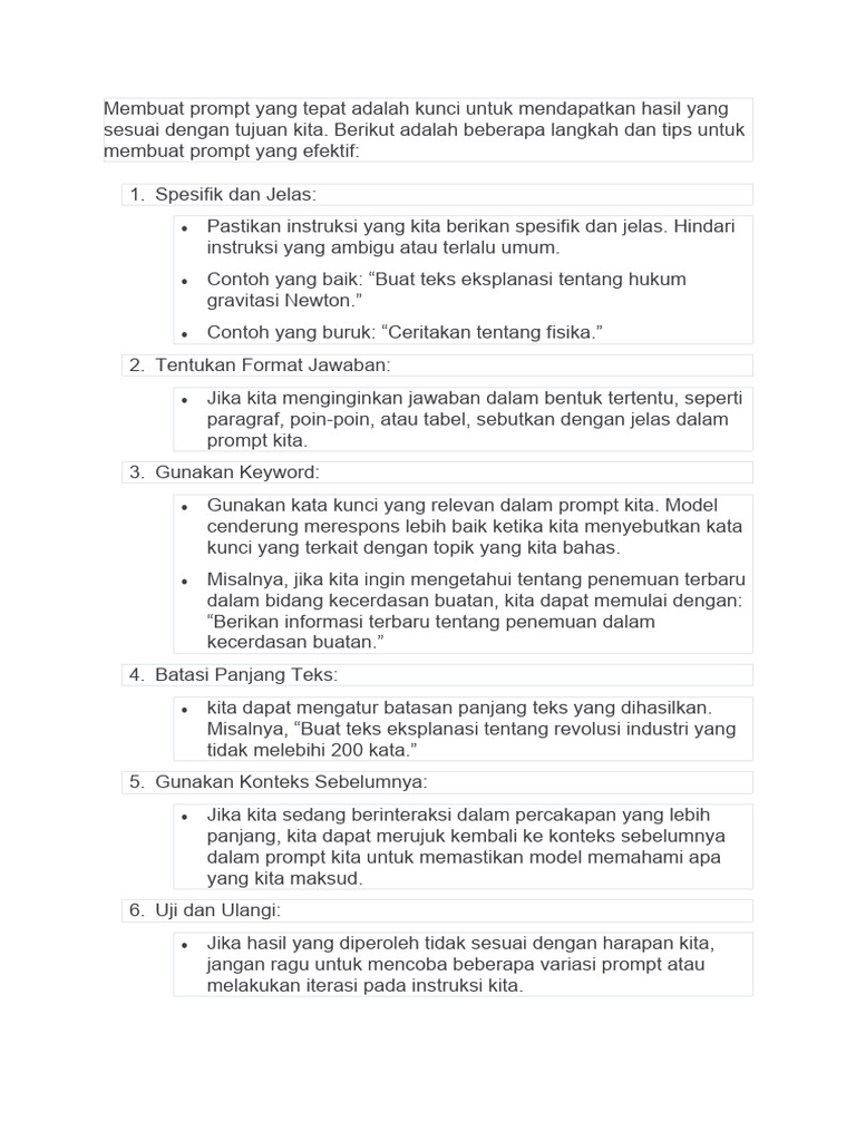 Panduan Membuat Prompt Yang Tepat | PDF Panduan Membuat Prompt Yang Tepat | PDF
