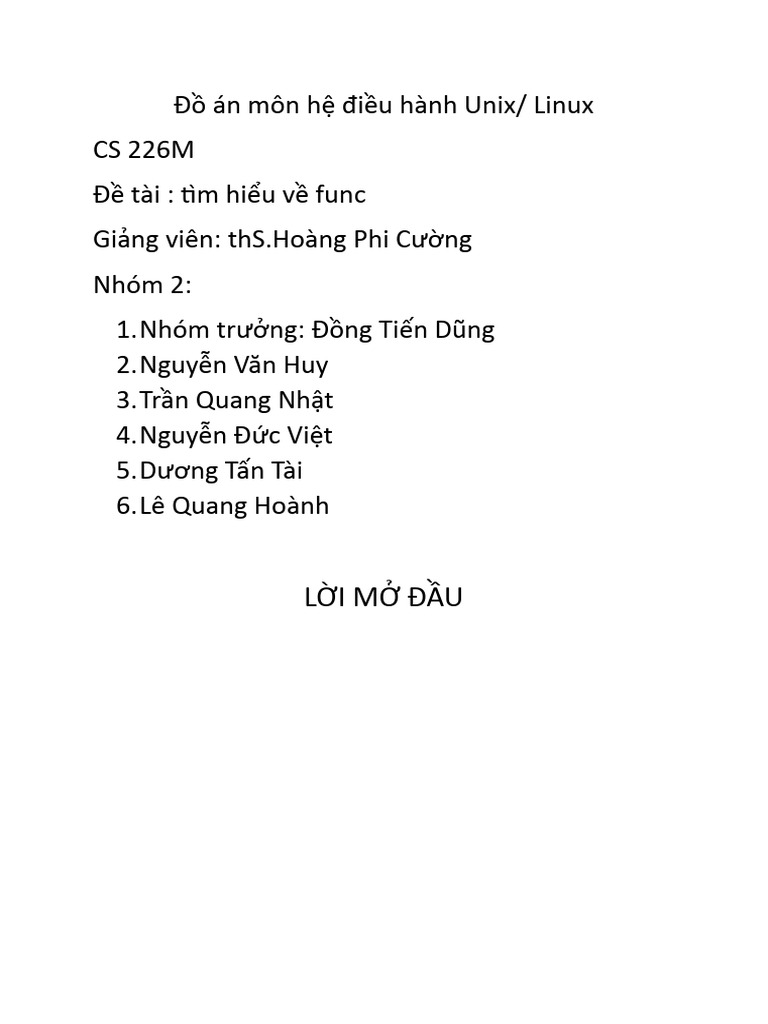 Đồ Án Môn Hệ Điều Hành Unix | PDF