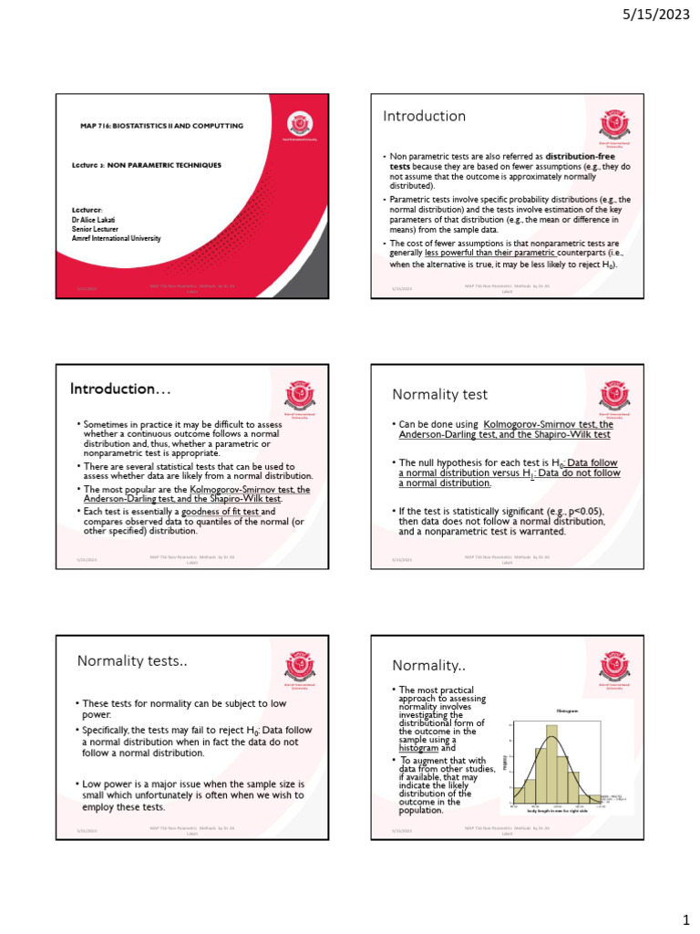 MAP 716 Lecture 3 Non Parametric Methods | PDF | Statistical Hypothesis ...