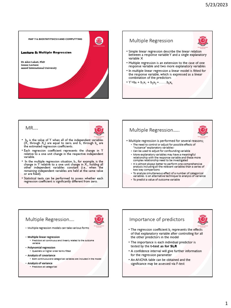 MAP 716 Lecture 5 Multiple Regression | PDF | Linear Regression ...