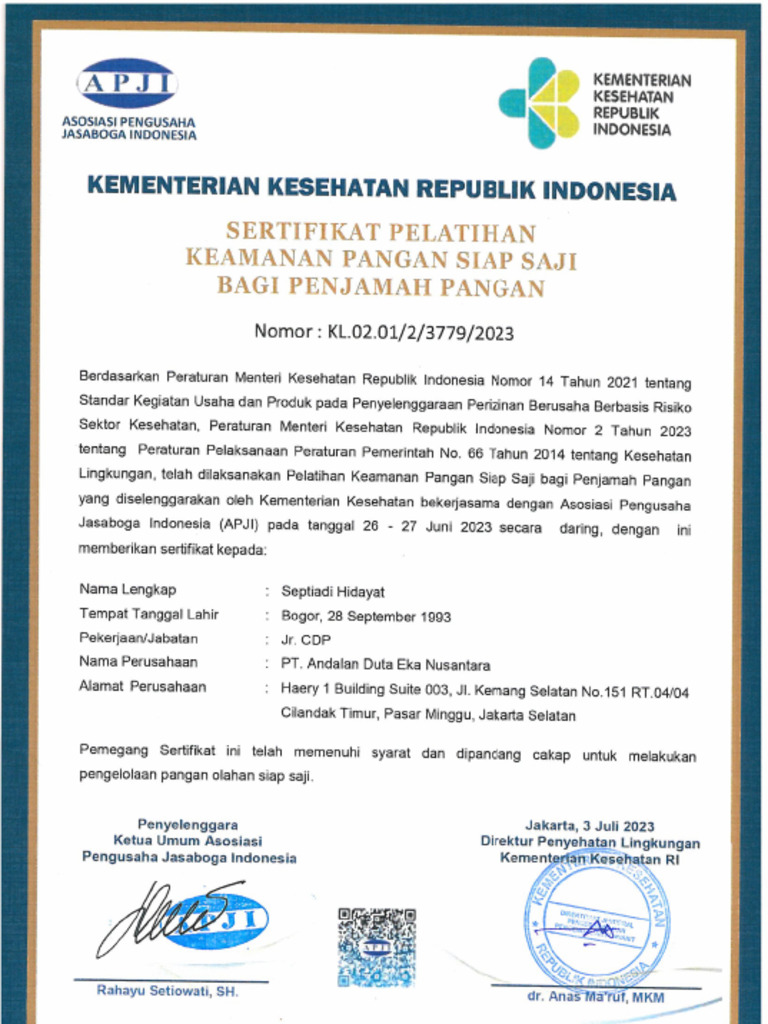 Sertifikat FH APJI | PDF