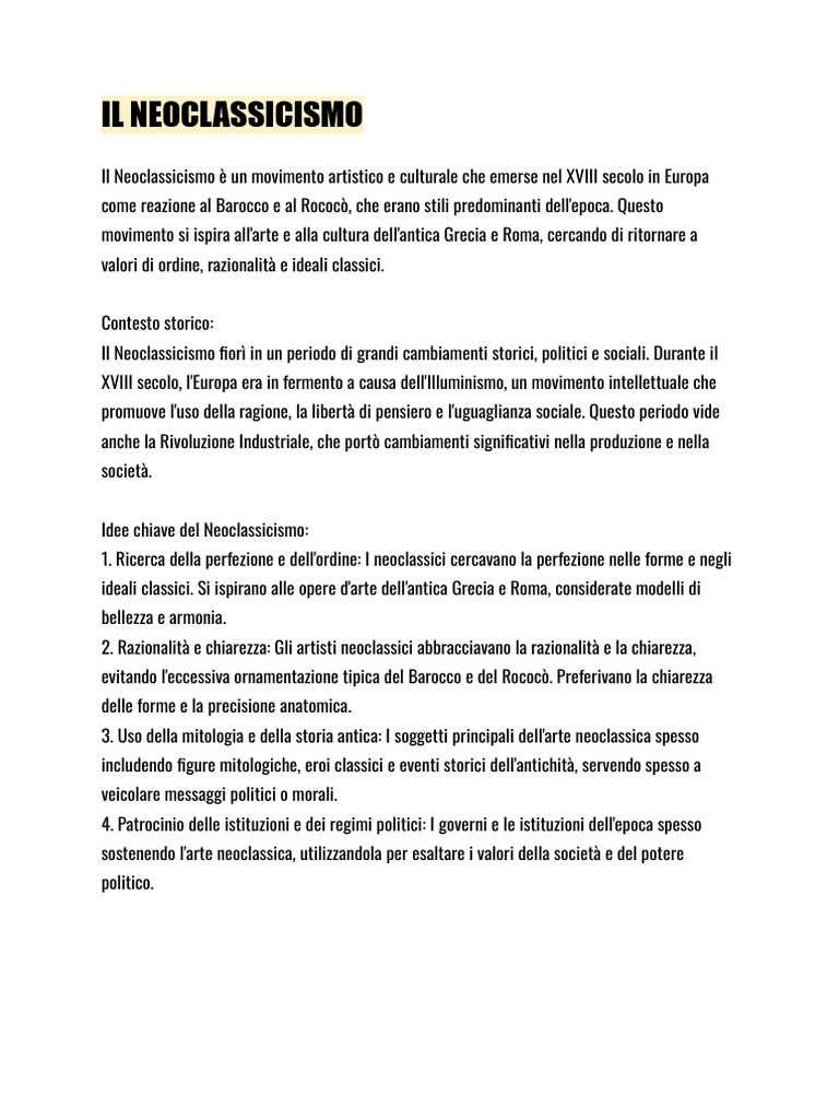 Il Neoclassicismo | PDF