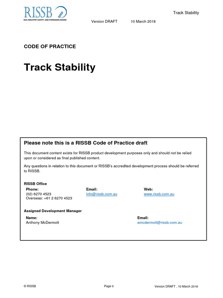 2019 03 Track Stability Code of Practice Public Comment Draft | PDF 2019 03 Track Stability Code of Practice Public Comment Draft | PDF