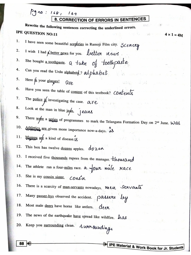 Correction of errors in sentences | PDF