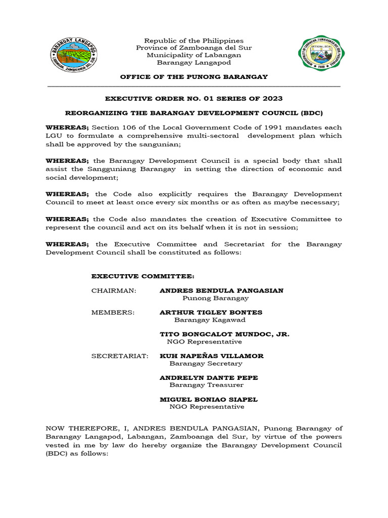 Eo 1 BDC 2023-2025 | Download Free PDF | Government | Governance