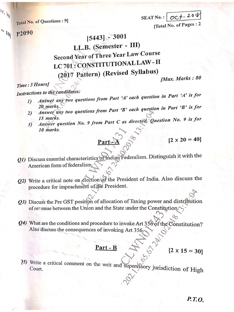 LLB-2 - SEM - 3rd Question Paper Law of | PDF