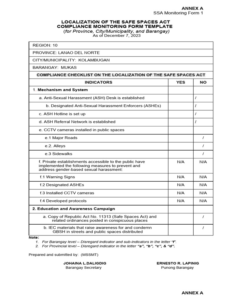 Austin Heights - Ssa - Annex A Form 1 | PDF | Justice | Crime & Violence