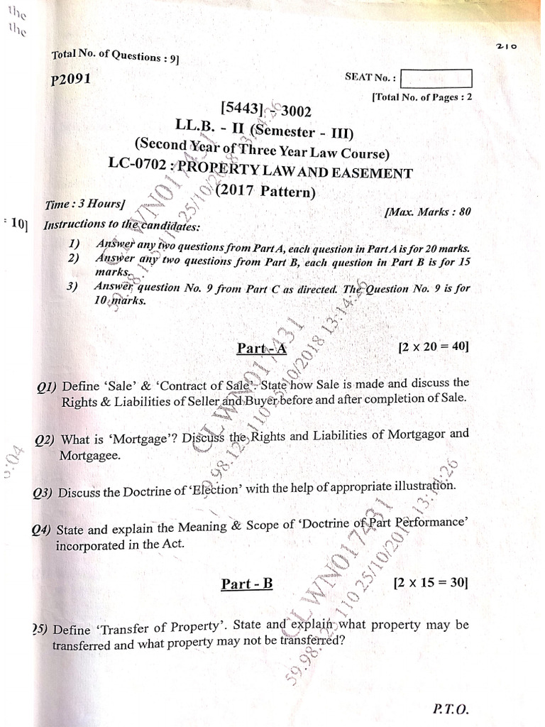 LLB-2 - SEM - 3rd Question Paper SP Clas | PDF