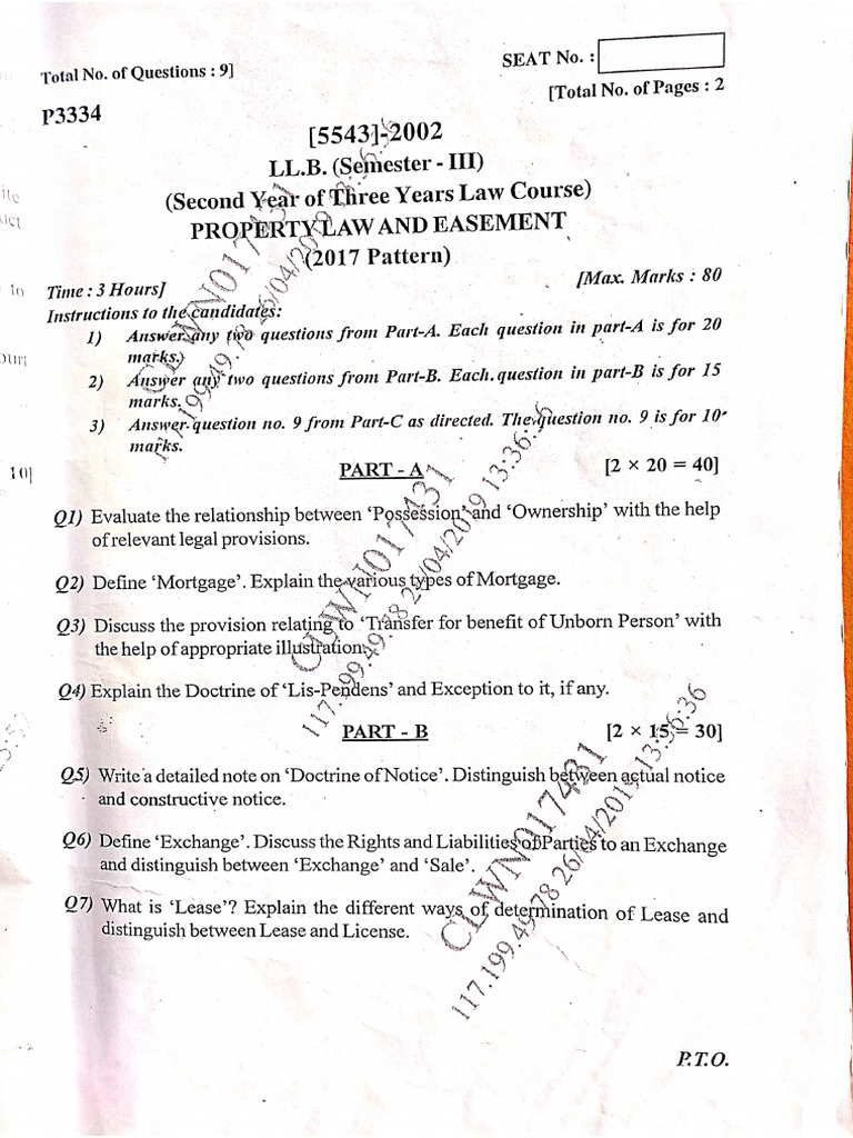 LLB-2 - SEM - 3rd Question Paper Traninbg Paper | PDF