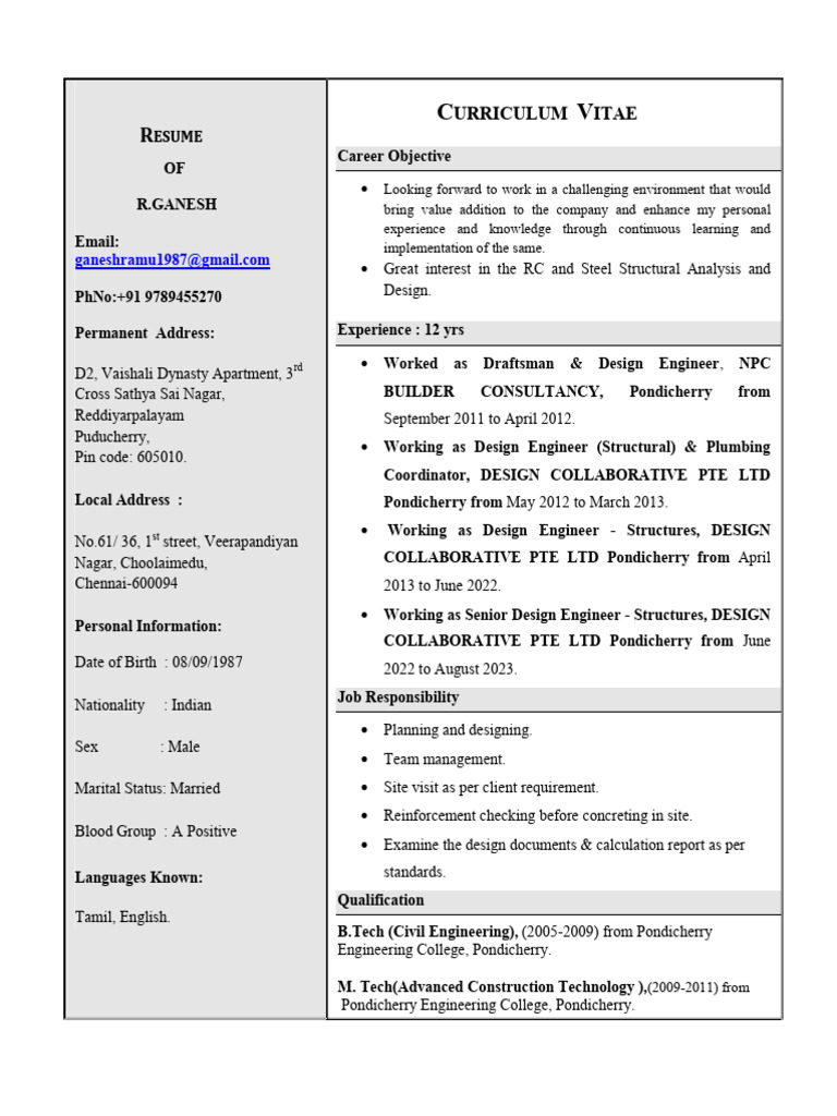 Curriculum Vitae | PDF | Civil Engineering | Engineering