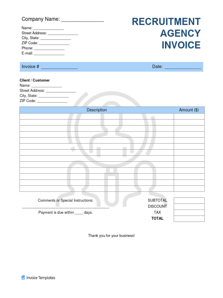 Recruitment Agency Invoice Template | PDF