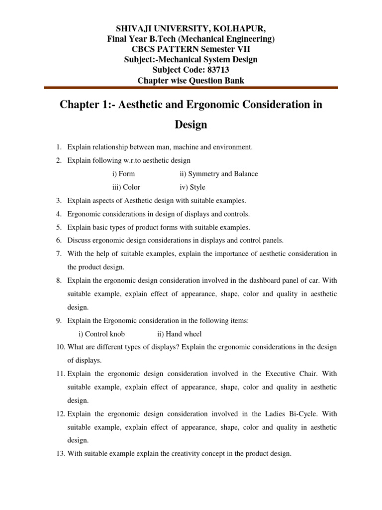 Chapter 1:-Aesthetic and Ergonomic Consideration in Design | Download Free PDF | Clutch | Brake