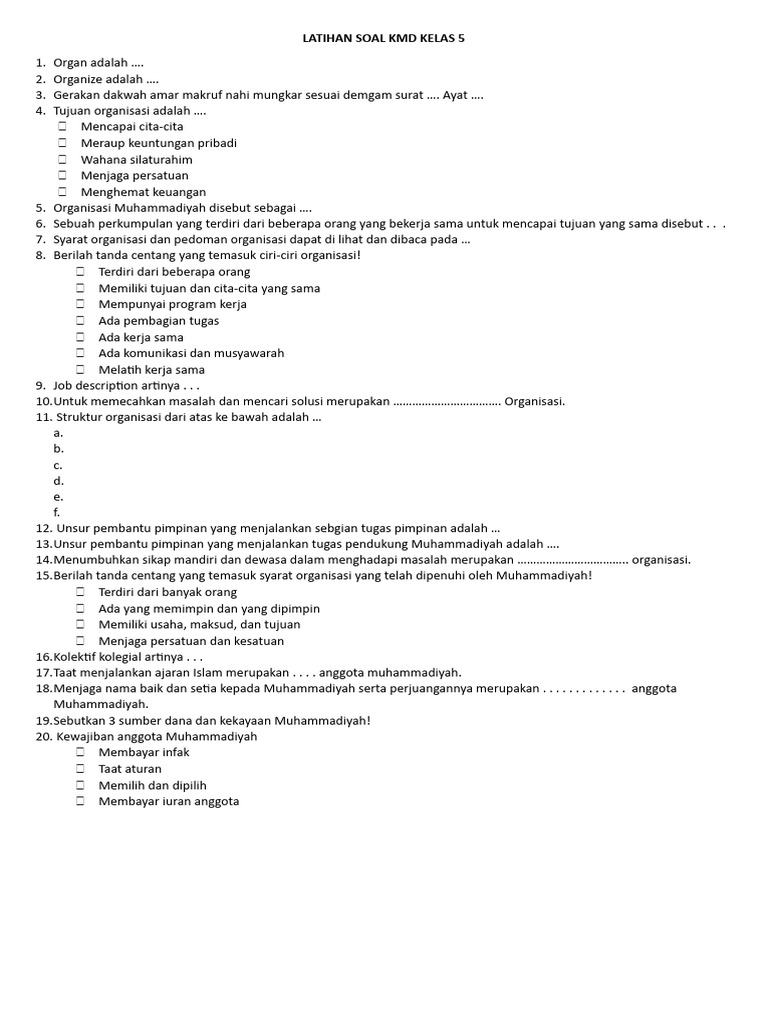 Latihan Soal KMD Kelas 5 | PDF
