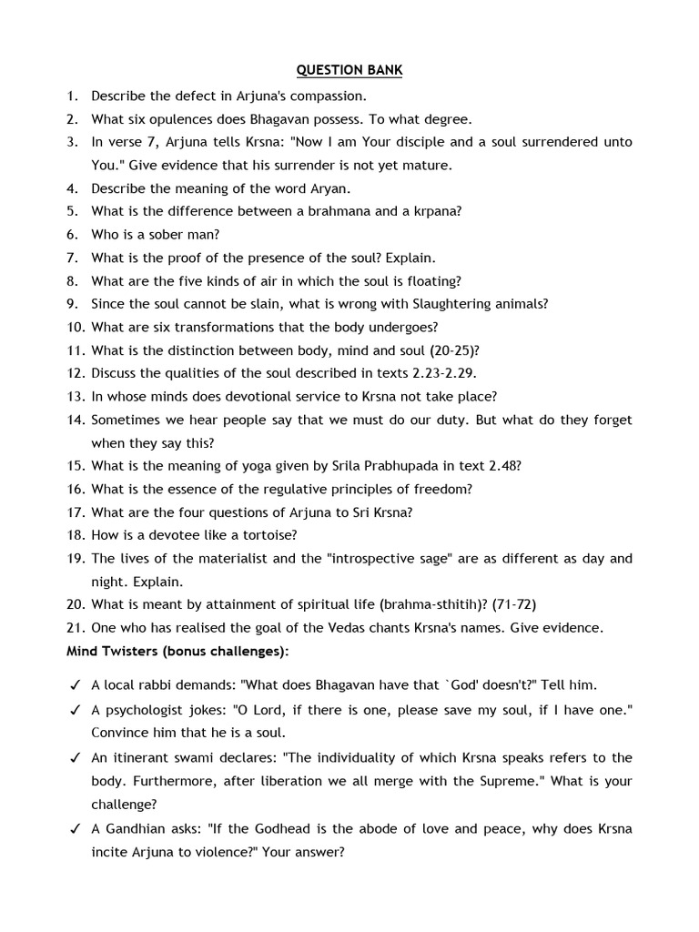 BG Chapter 2 Qestions | PDF