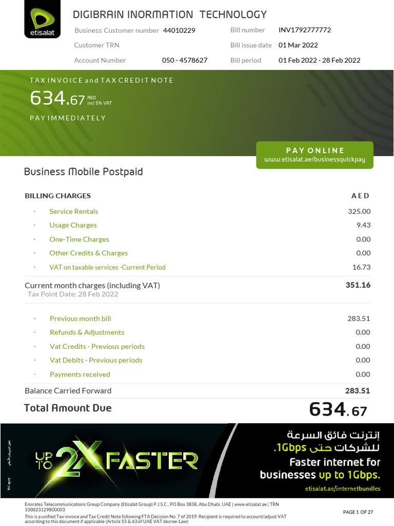 Etisalat | PDF | Value Added Tax | Invoice