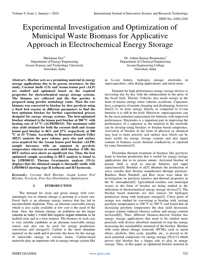 Experimental Investigation and Optimization of Municipal Waste Biomass ...