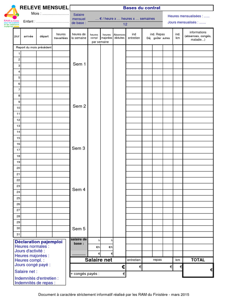 Modele Releve Mensuel Acitvite | PDF