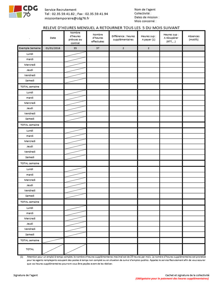 Relevé Mensuel d'Heures de Travail | PDF