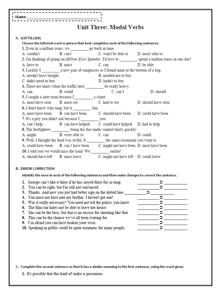 AdGram Unit3 ModalVerbs Homework | PDF