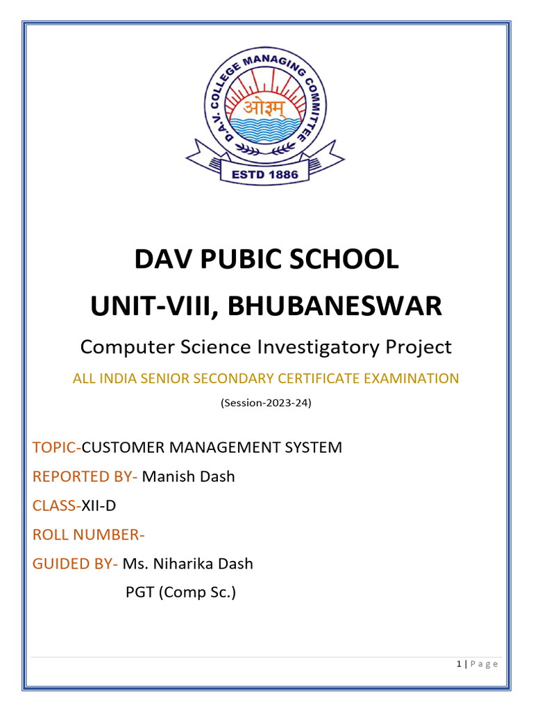 Computer Science Project Class 12 | PDF | Databases | My Sql